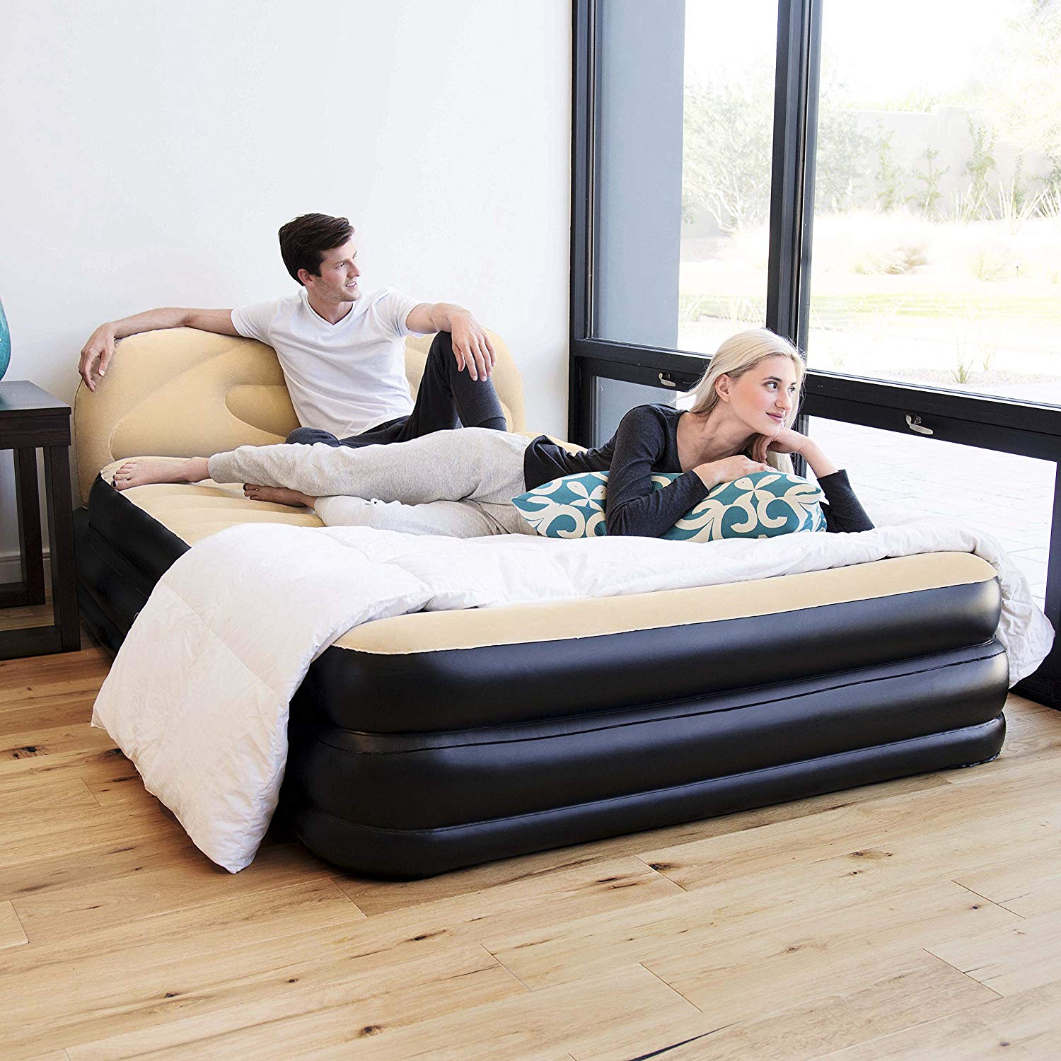 CAMA DE AIRE INFLABLE FLOCADA DOBLE CON CABECERO BESTWAY - TIENDAS DE ...